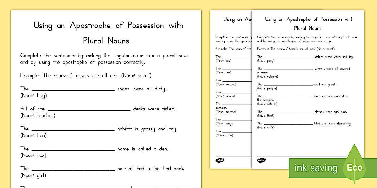Using Apostrophes Possession Plural Nouns Activity Varied Abilities