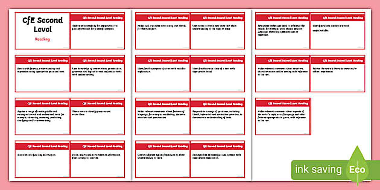 CfE Second Level Reading Lanyard-Sized Benchmarks - Twinkl