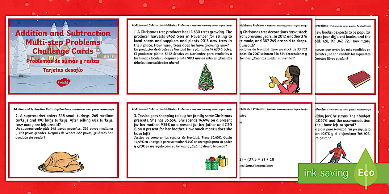 Addition and Subtraction Multistep Word Problems Christmas Maths Challenge