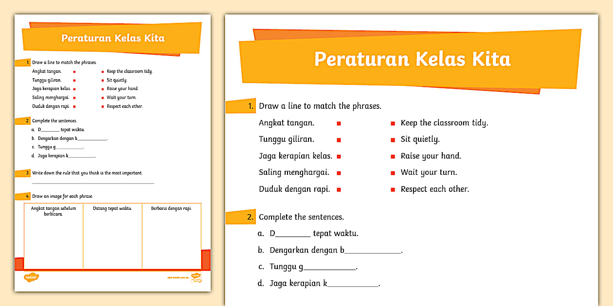 Years 3-4 Indonesian Activity: Peraturan Kelas - Twinkl