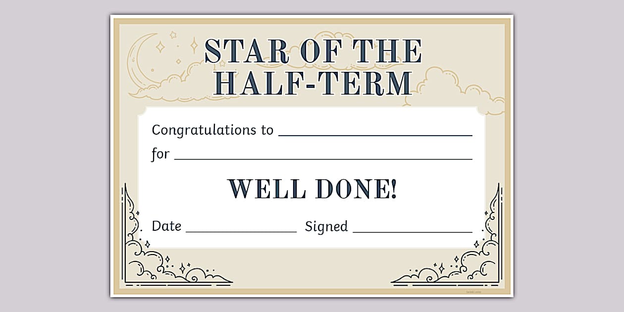 Celestial-Themed Star of the Half-Term Certificate - Twinkl