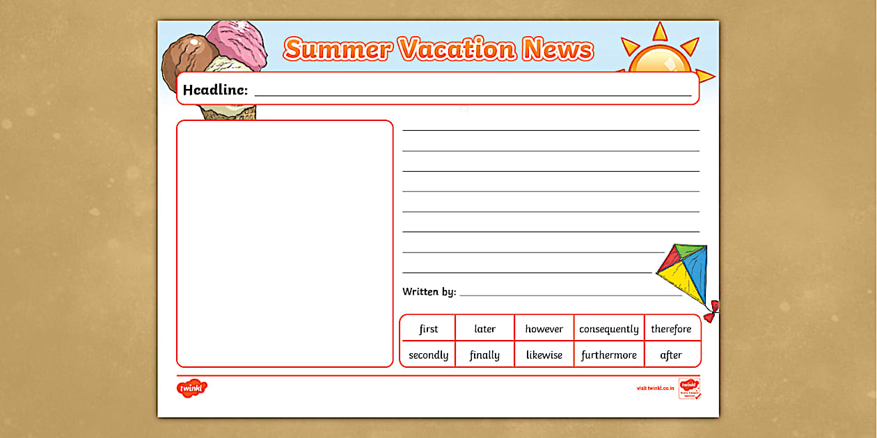 Summer Vacation Newspaper Writing Template