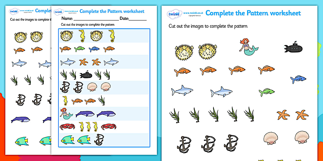 Under the Sea Complete the Pattern Worksheet (teacher made)