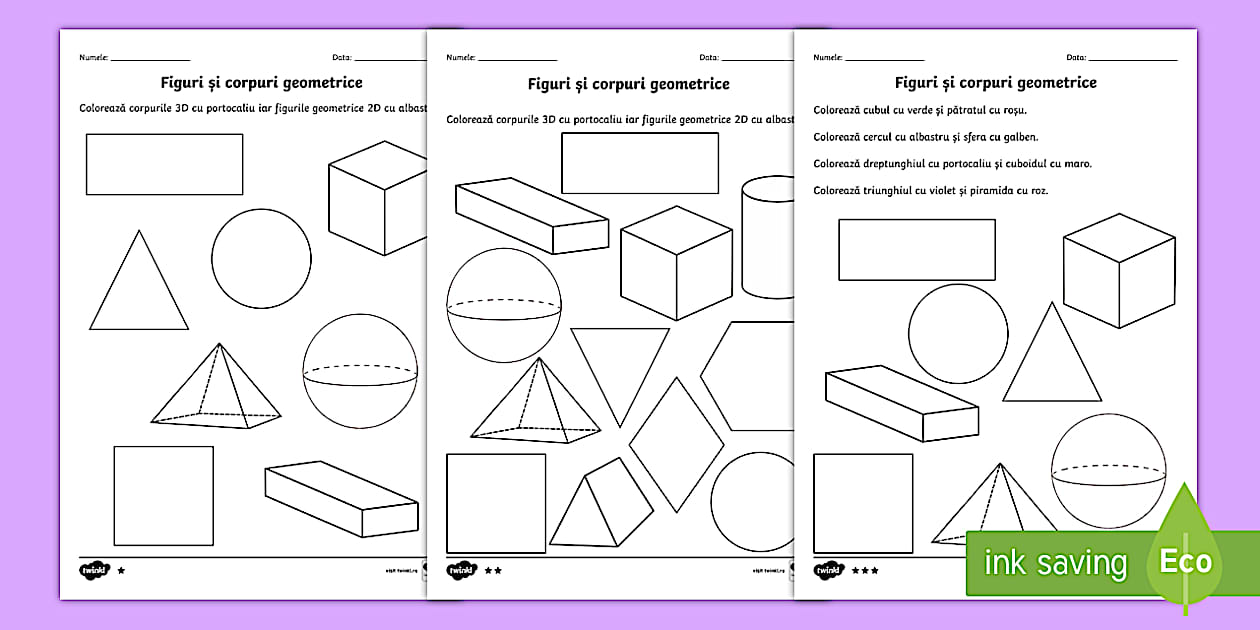 Figuri și corpuri geometrice - Desene de colorat | Twinkl RO