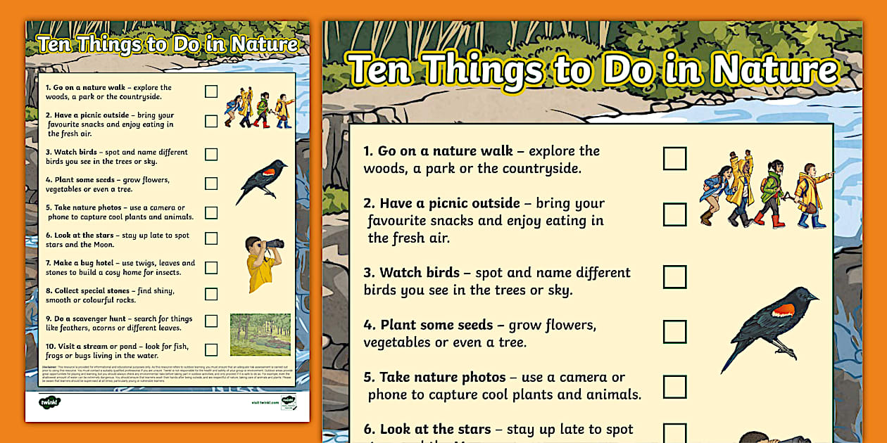 Nature Adventures: 10 Things to Do Checklist