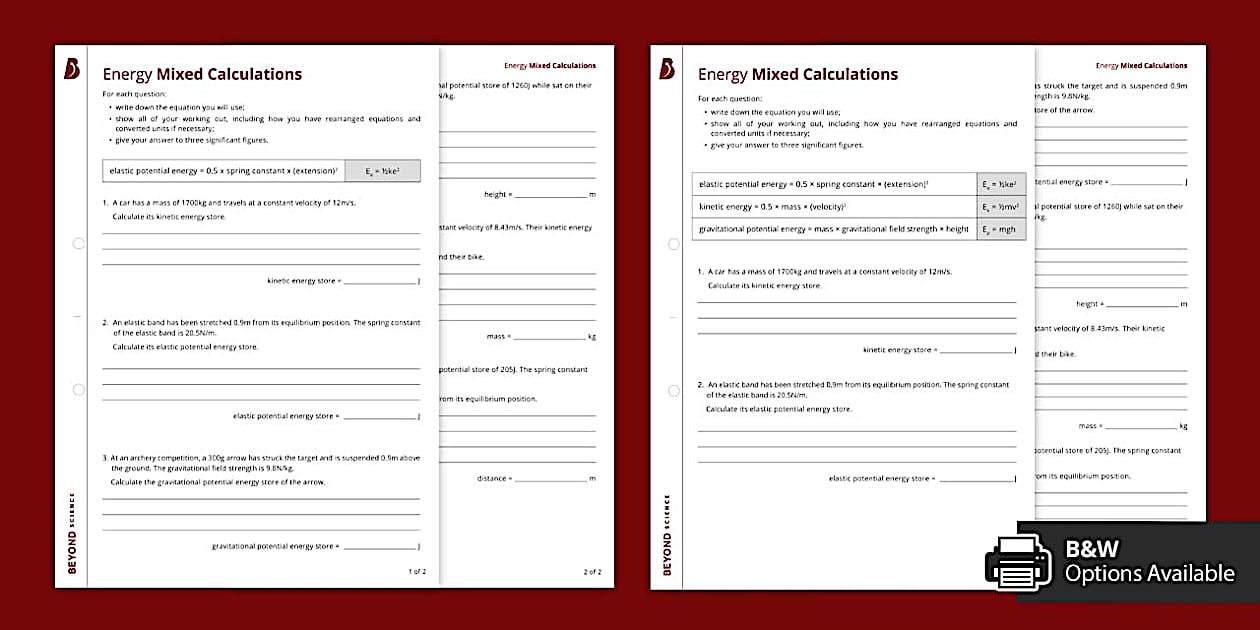 Energy Calculations Worksheets | GCSE Physics | Beyond