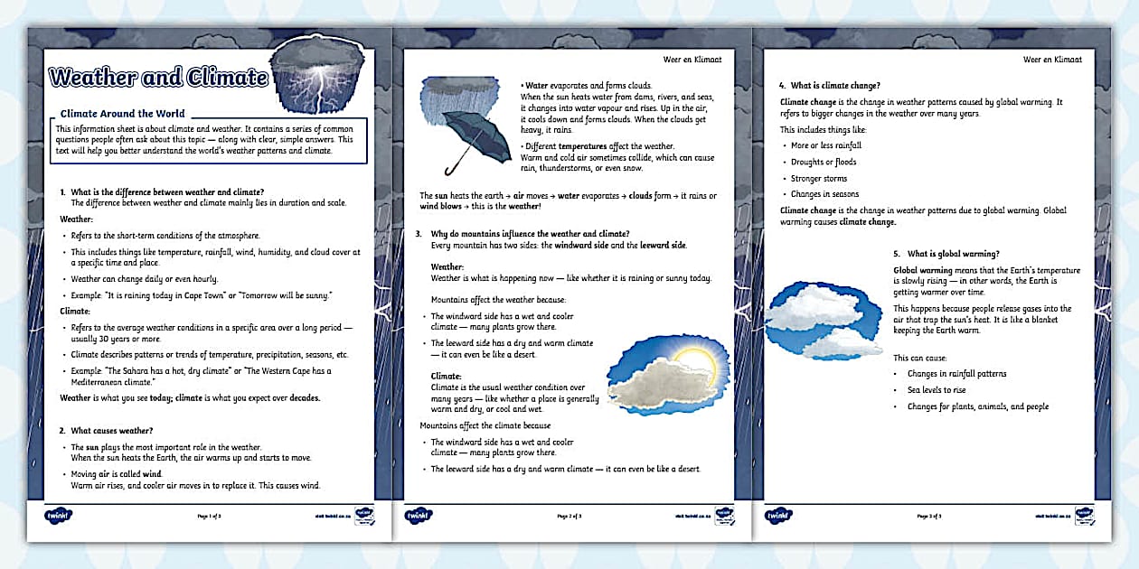 Weather and Climate - Information Sheet (teacher made)