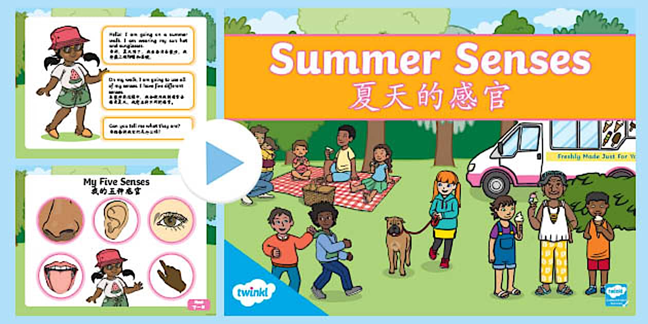 EYFS Summer Senses PowerPoint - English/Mandarin Chinese