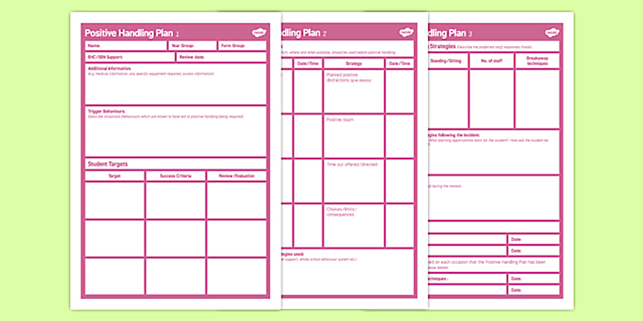 Editable Positive Handling Plan Secondary (teacher made)