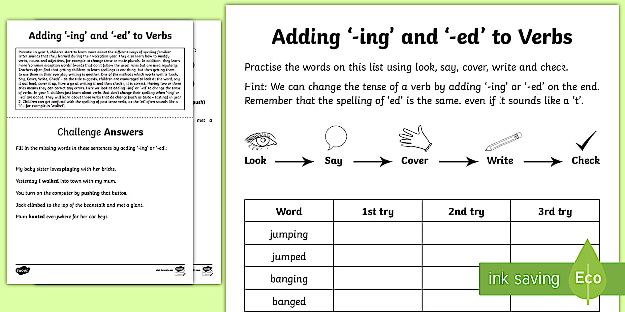 Spelling Practice Adding ‘-ing’ and ‘-ed’ to Verbs Activity