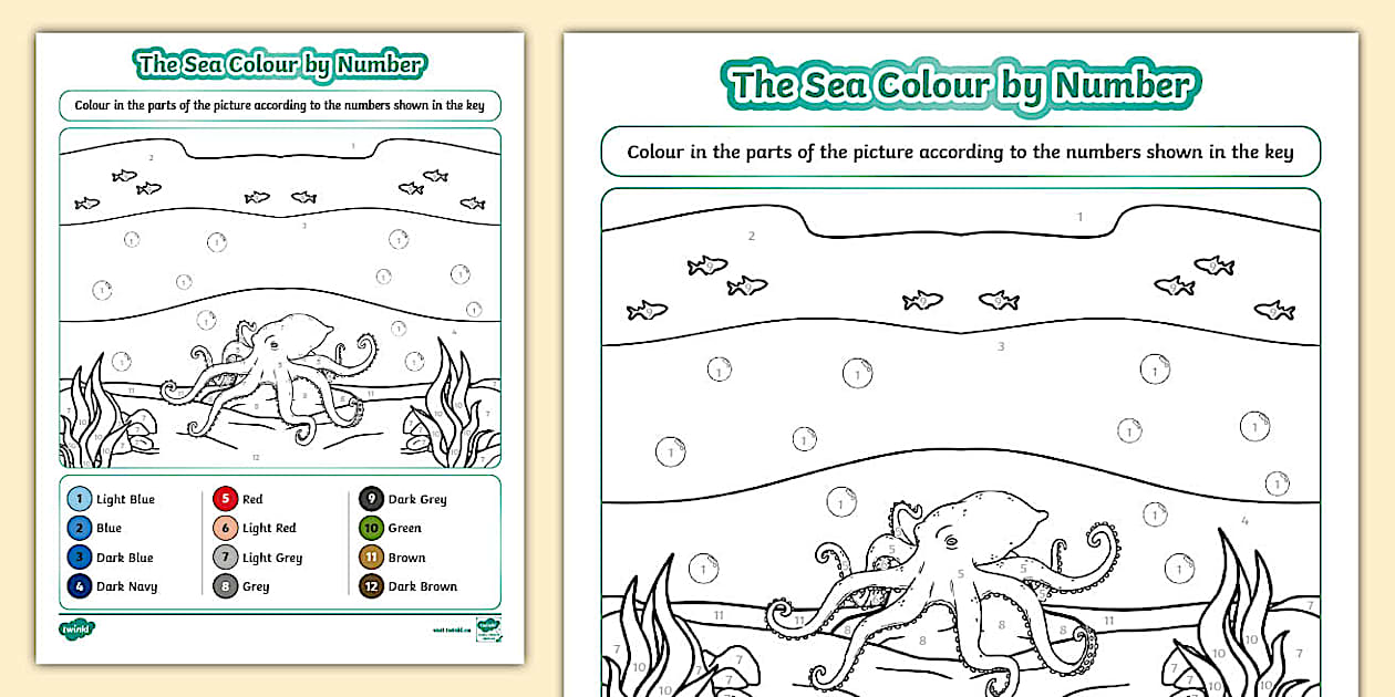 The Sea Colour by Numbers Worksheet - Twinkl Colouring