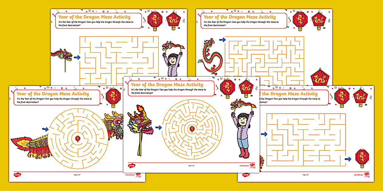 Year of the Dragon Maze Activity Worksheets (teacher made)