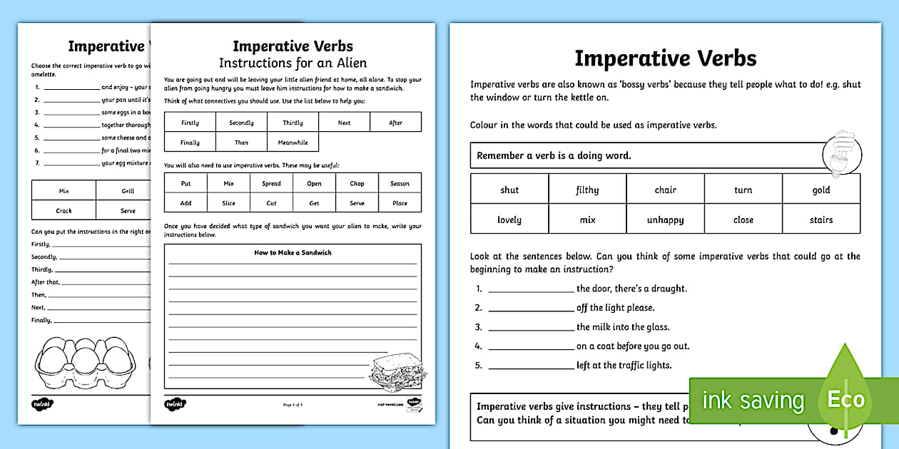 Editable Imperative Verbs/Bossy Words Worksheet - Twinkl