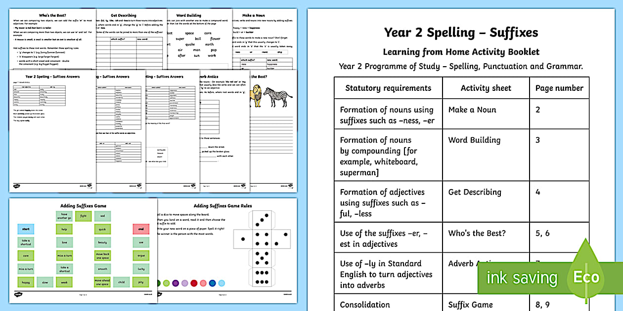 Editable Suffixes Learning From Home Activity Booklet