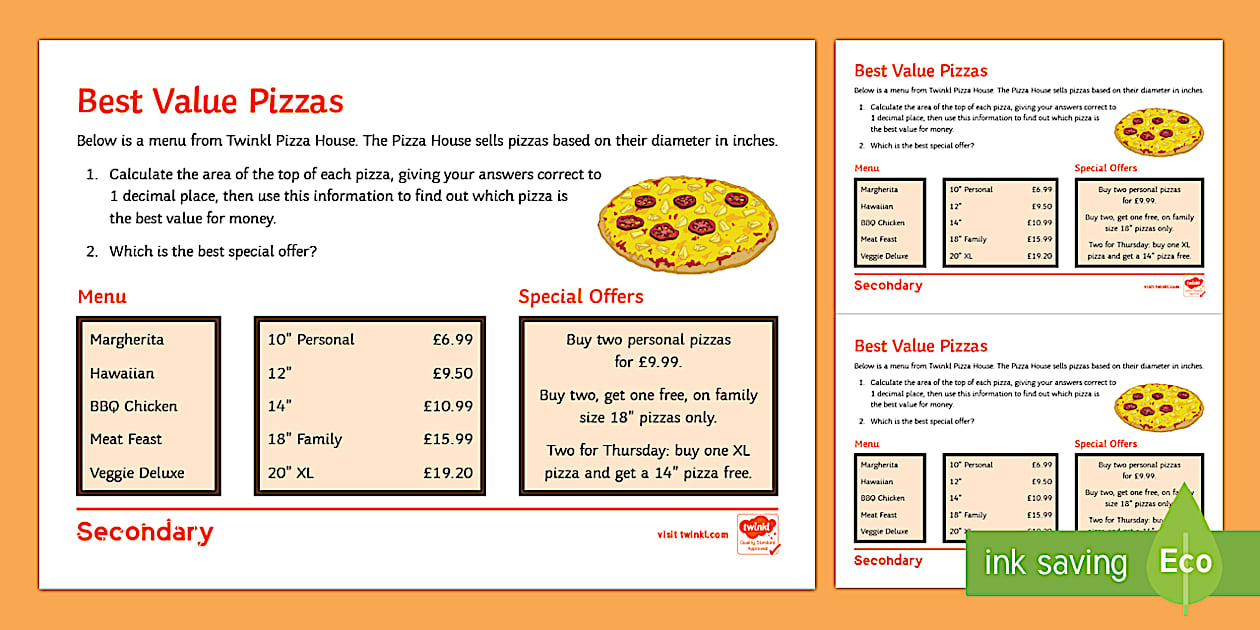 Best Value Pizzas Worksheet (teacher made) - Twinkl