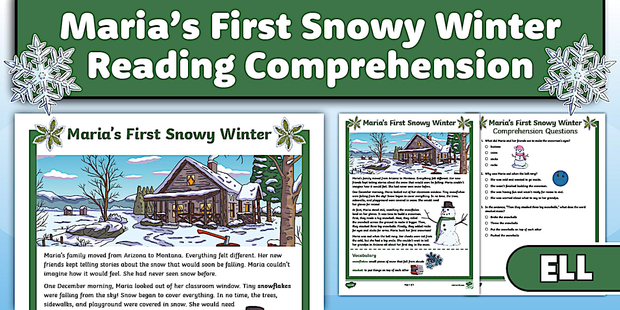 Maria's First Snowy Winter Reading Comprehension Worksheet for ELL ...