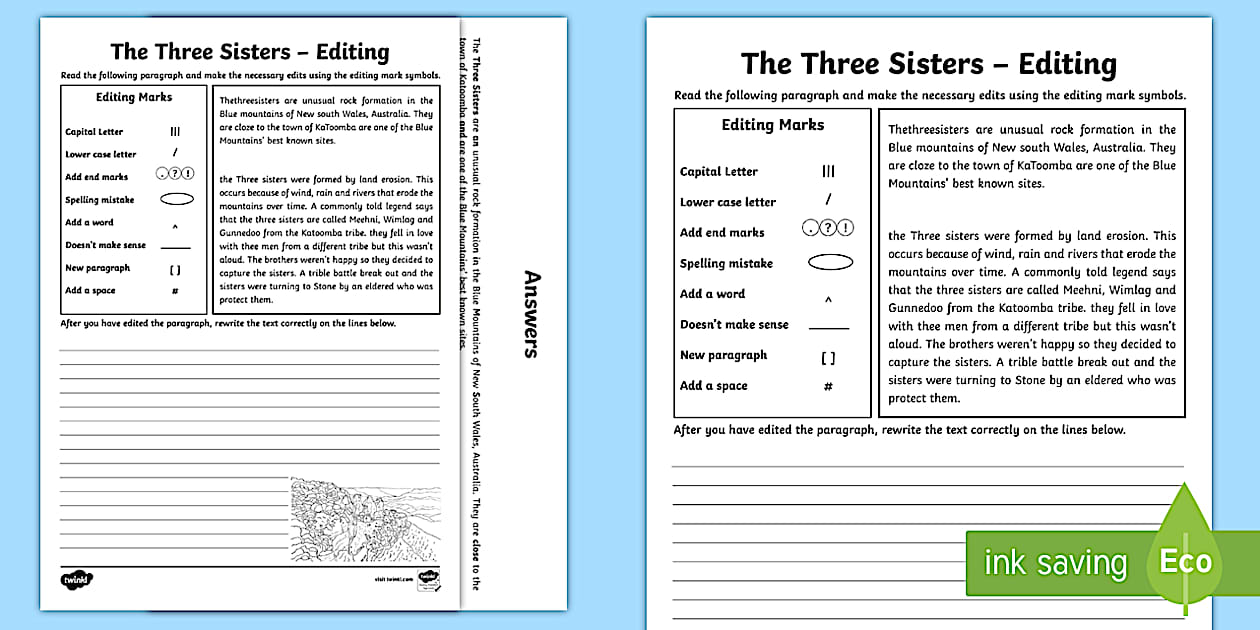 The Three Sisters Editing Passages Activity Sheet - Twinkl