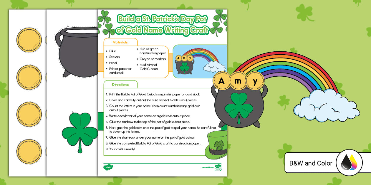 Build a St. Patrick's Day Pot of Gold Name Writing Craft