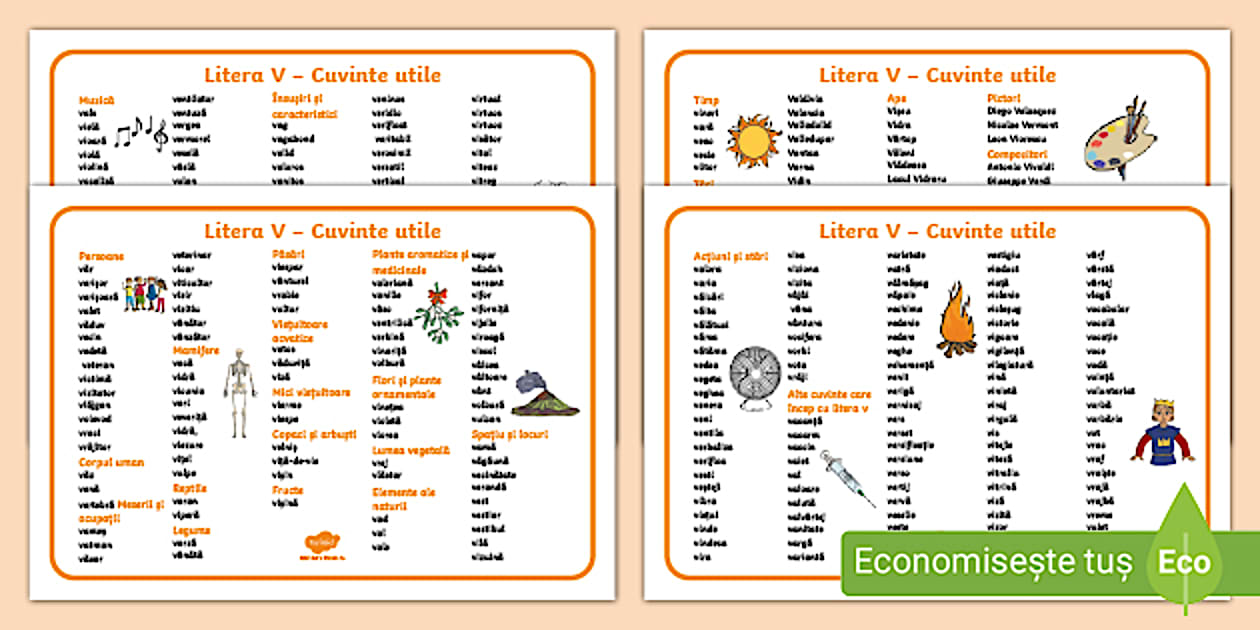 Litera V – Cuvinte utile