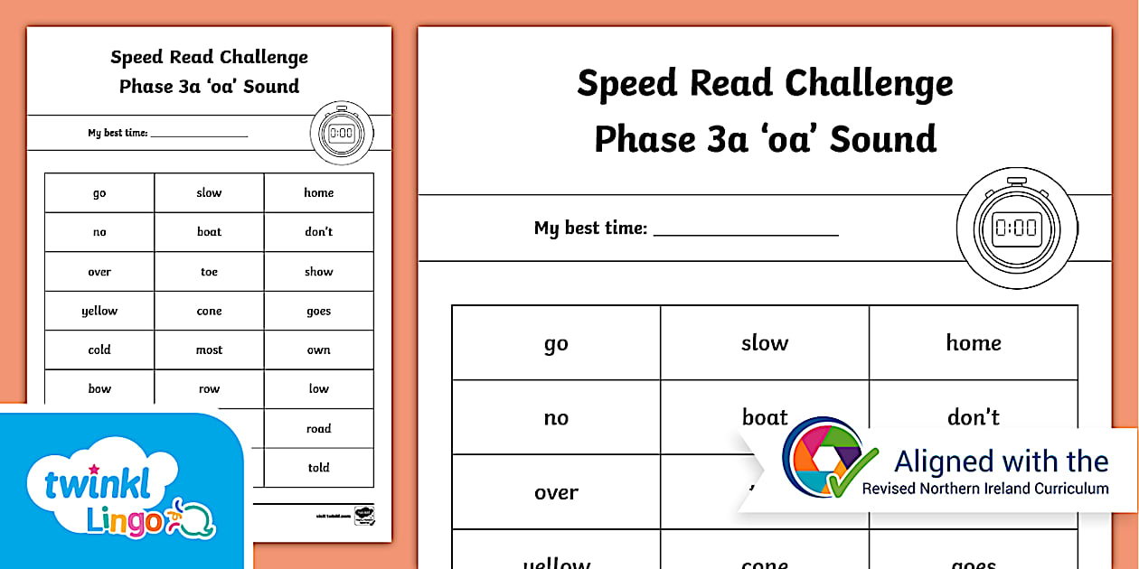 NI Linguistic Phonics Phase 3a 'oa' Sound Speed Read Challenge