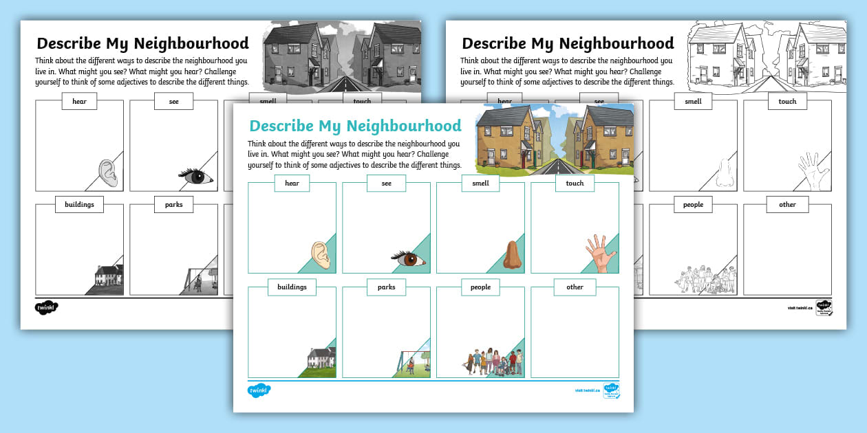 My Neighbourhood Adjectives Worksheet (teacher made)