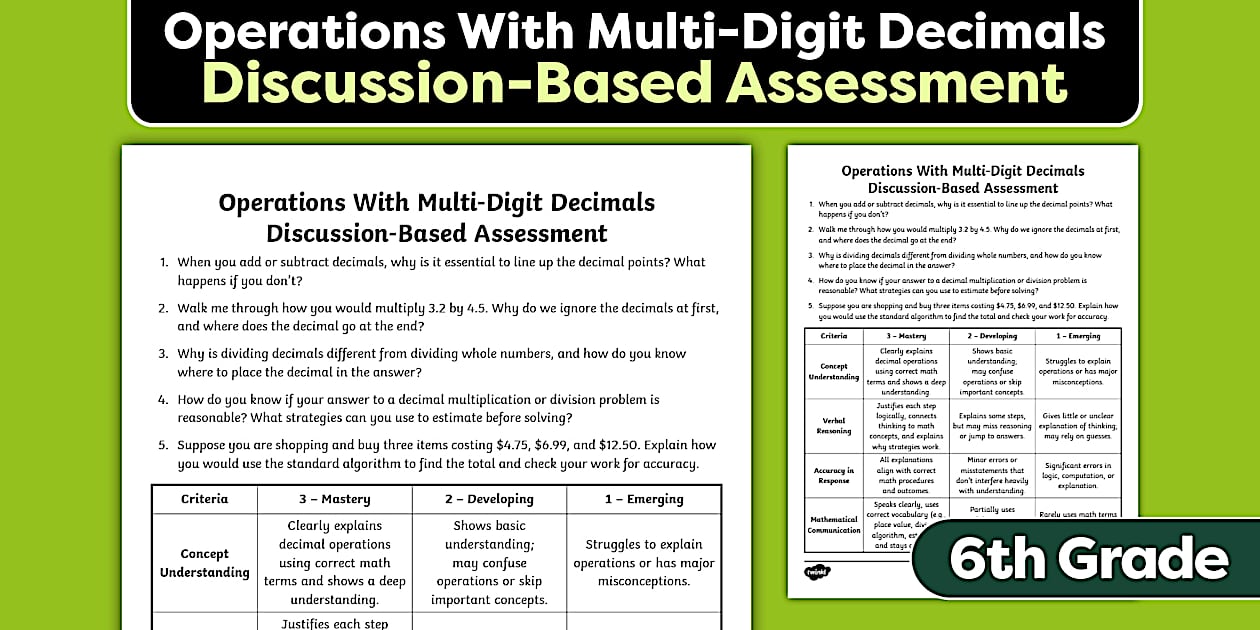 Operations With Decimals Discussion-Based Assessment