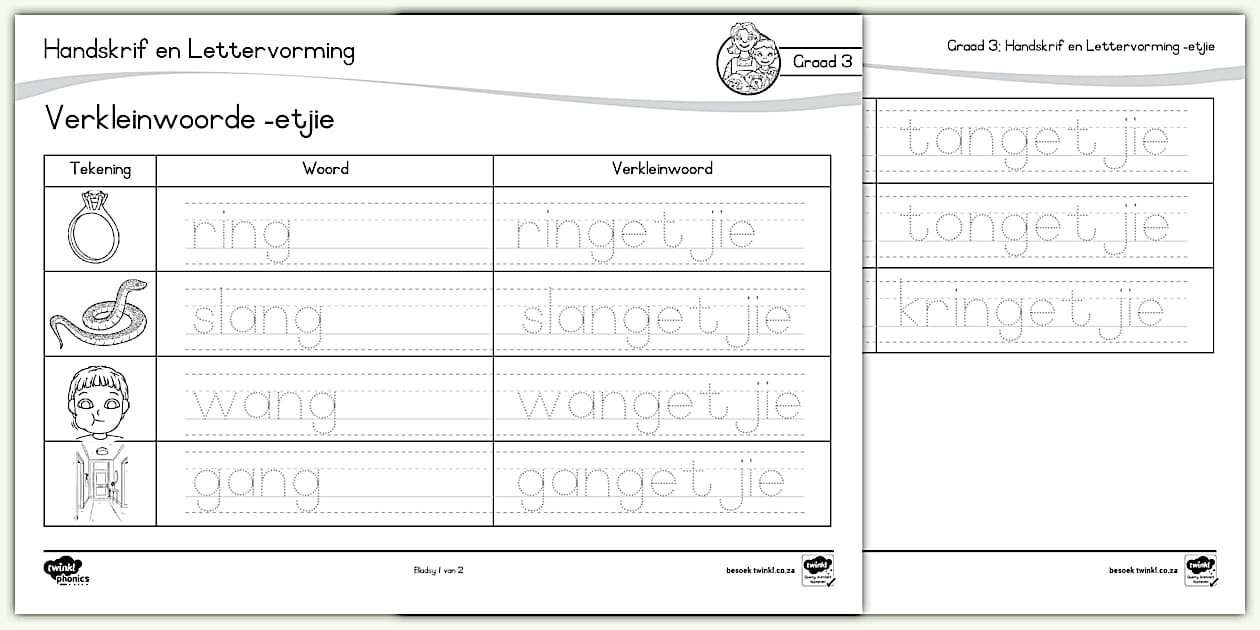 Graad 3 klanke handskrif verkleinwoorde -etjie - Twinkl