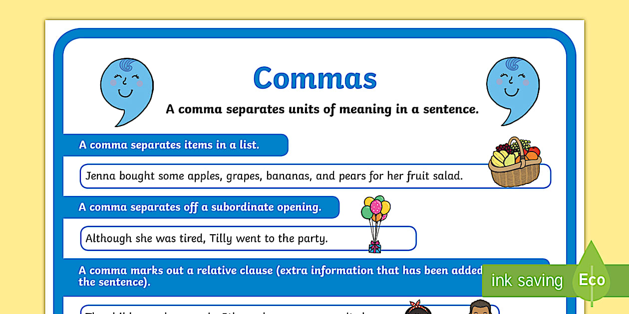 Black and White Using Commas Poster (teacher made) - Twinkl