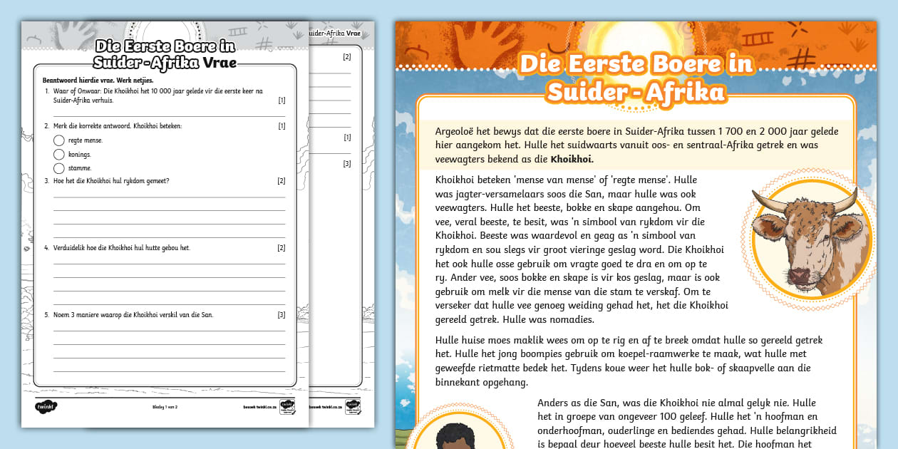 Die Eerste Boere in Suider-Afrika - Aktiwiteitsblad - Twinkl