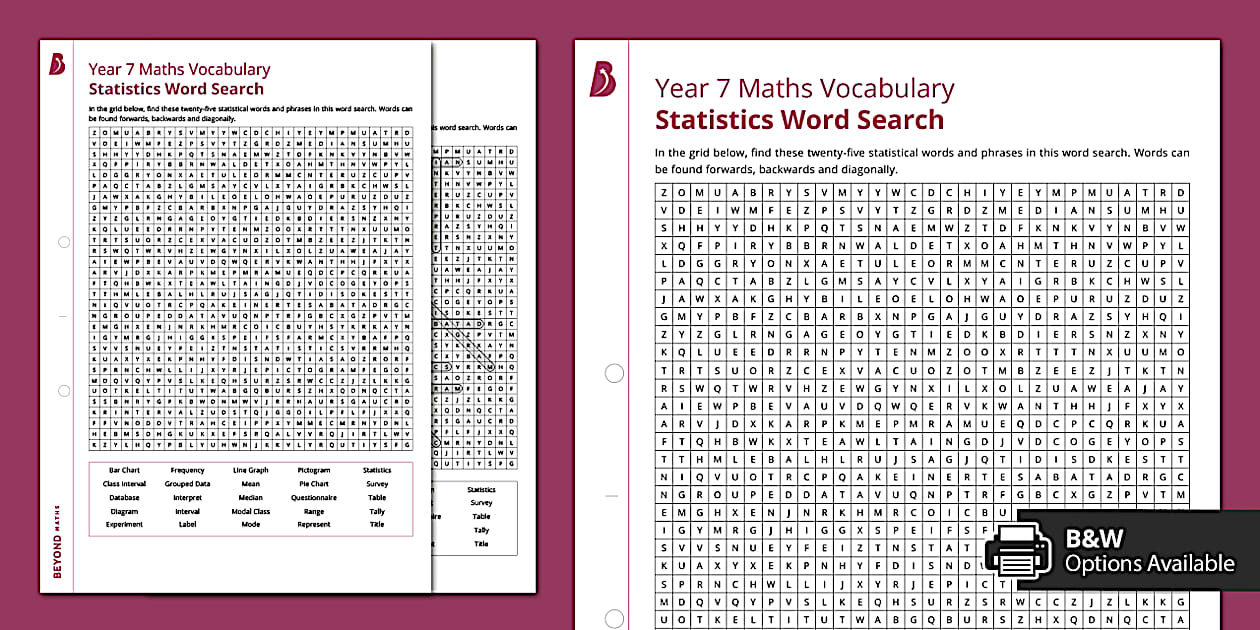 👉 Year 7 Maths Vocabulary – Statistics Word Search