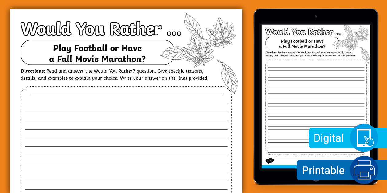 Play Football or Have a Fall Movie Marathon Writing Prompt