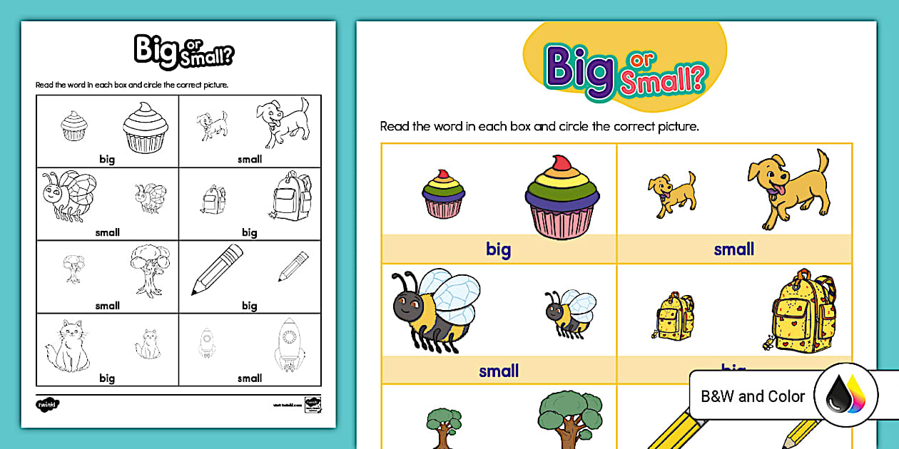 Big or Small? Worksheet for PreK-K (teacher made) - Twinkl