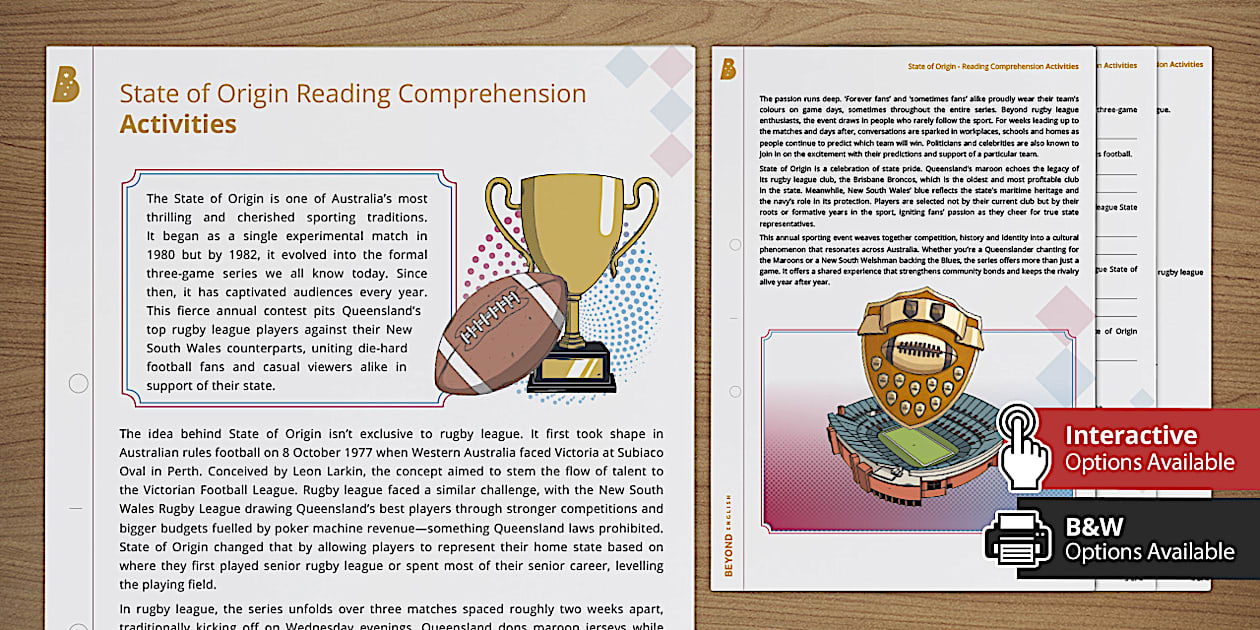 State of Origin - Reading Comprehension Activities - Twinkl