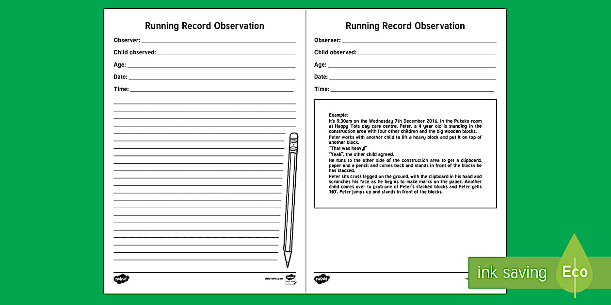 EYFS Running Record Observation Record - Twinkl