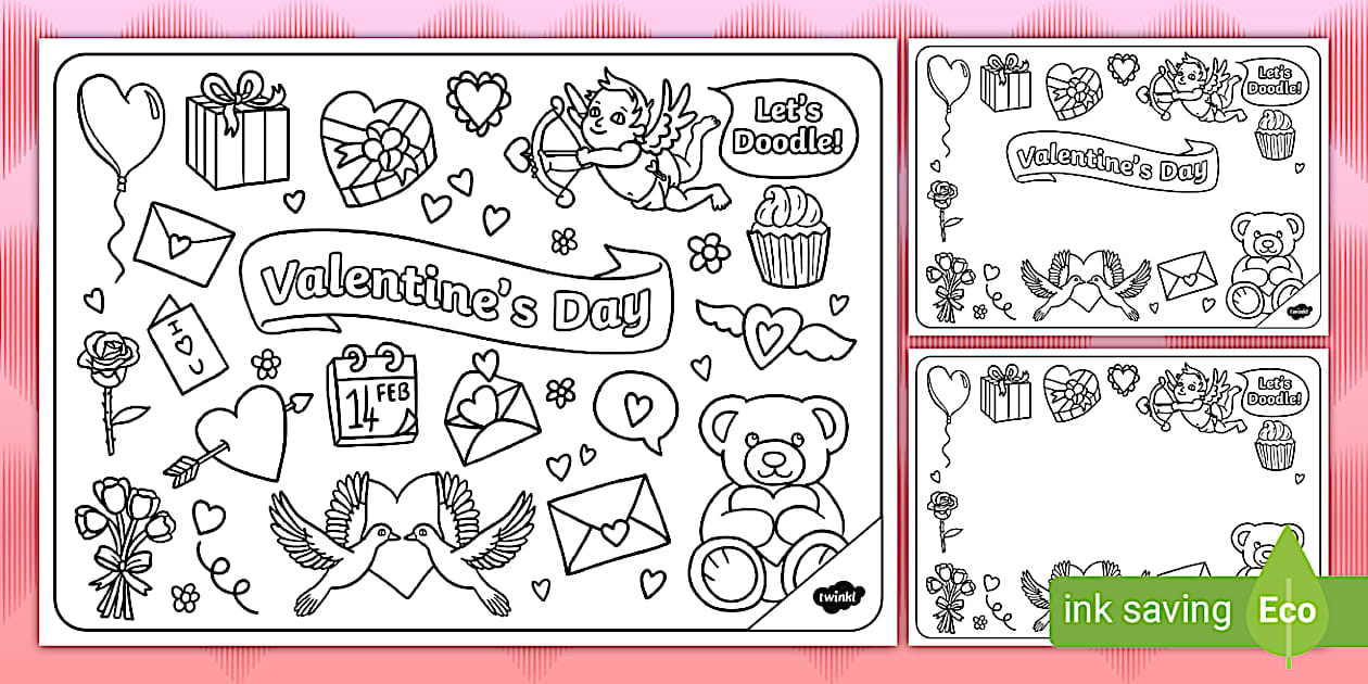 Let's Doodle About Valentine's Day Colouring Pages - Twinkl
