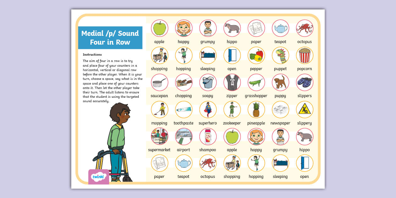 Medial /p/ Sound Four in a Row (teacher made) - Twinkl