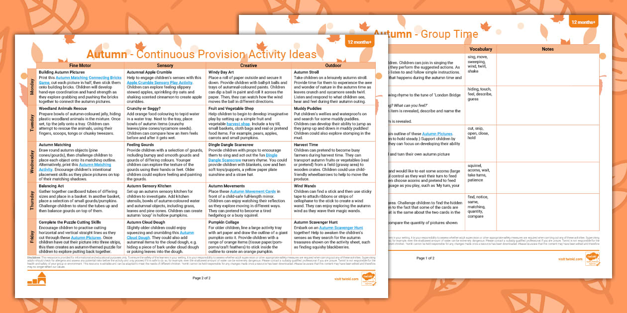 EYFS Toddler Room Planning: Autumn | Twinkl (teacher made)