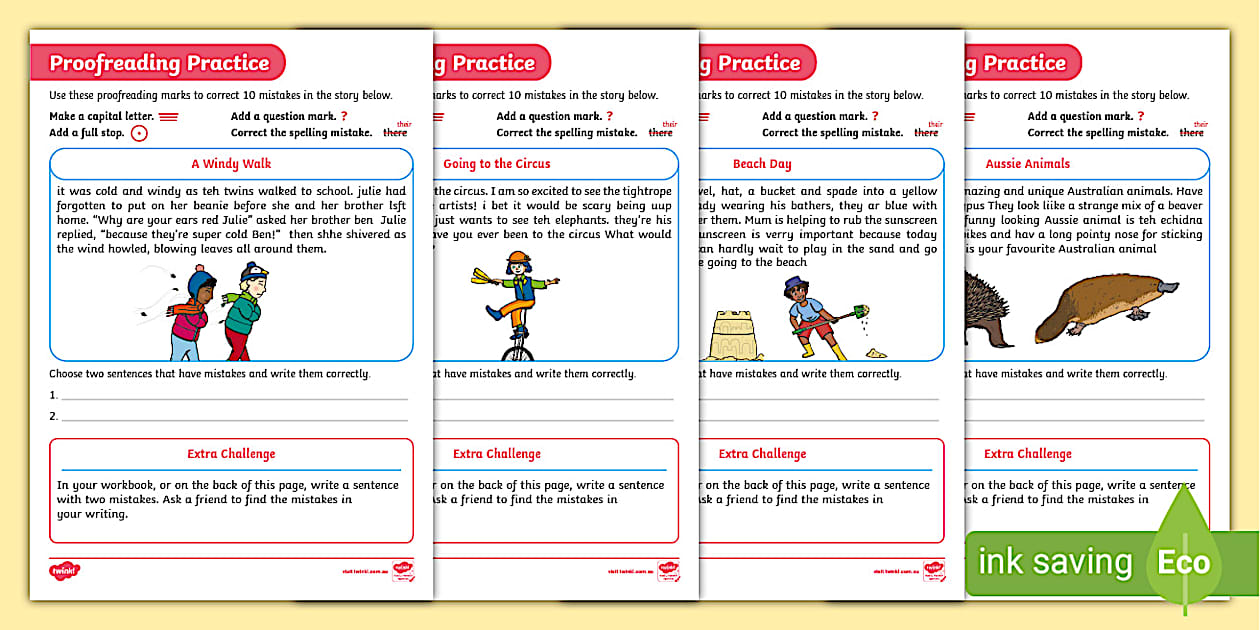 Proofreading Practice Worksheets - English (teacher made)