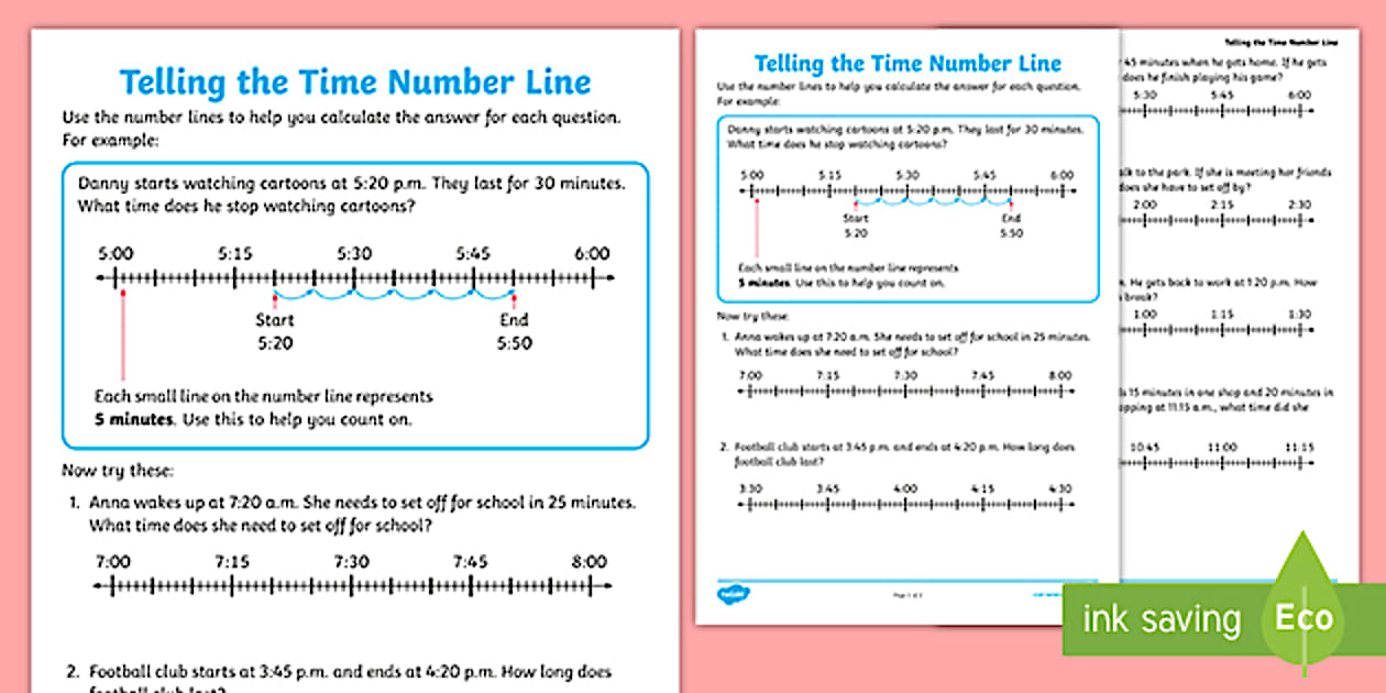 Telling the Time On a Number Line Worksheet (teacher made)