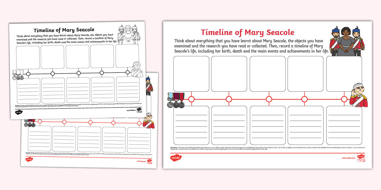 Timeline of Mary Seacole Worksheet (teacher made) - Twinkl