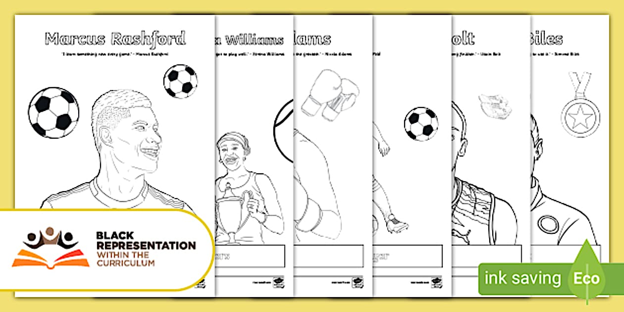 KS2 Black Sports Stars Colouring Sheets (teacher made)