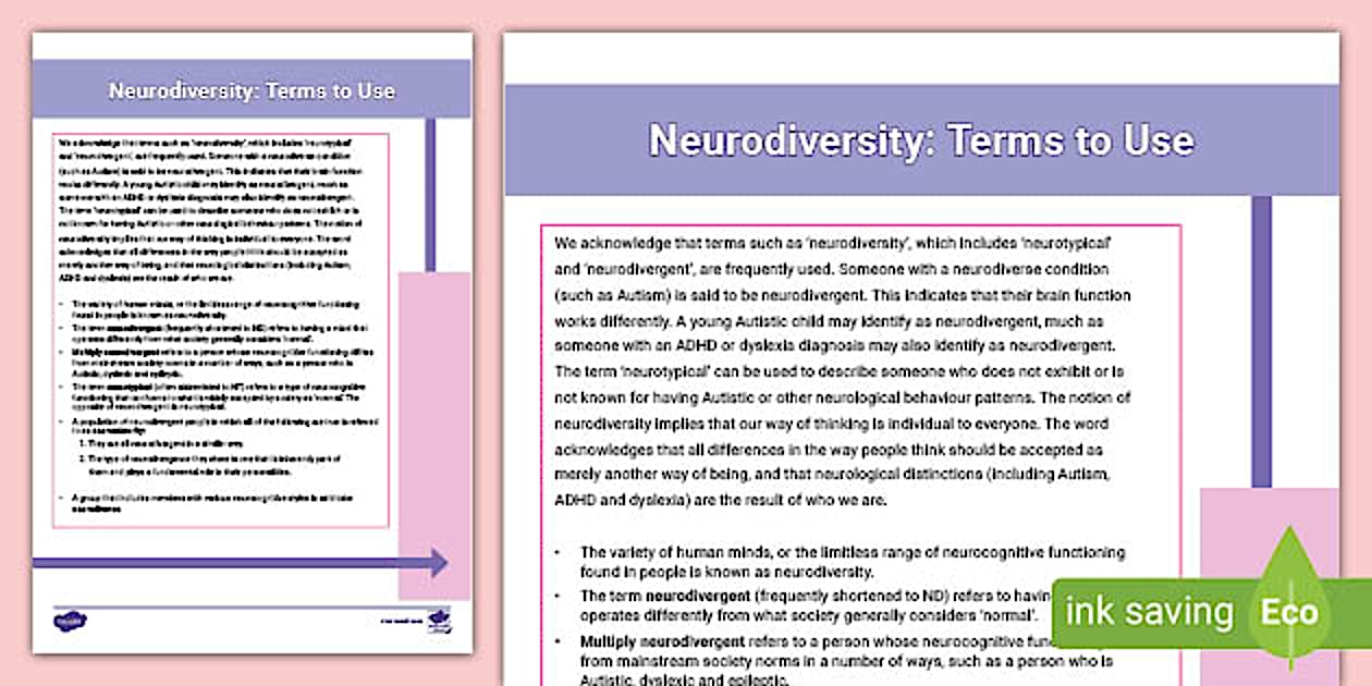 Neurodiversity: terms to use (teacher made) - Twinkl