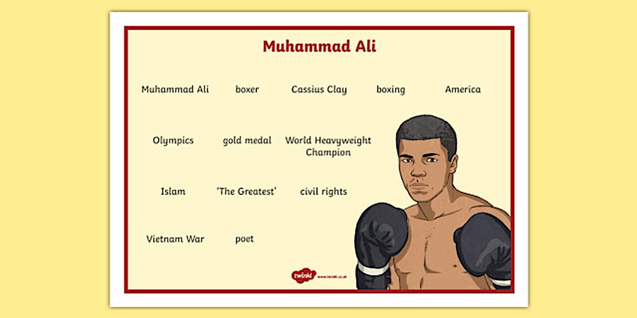 Muhammad Ali Word Mat Word Mat (teacher made) - Twinkl