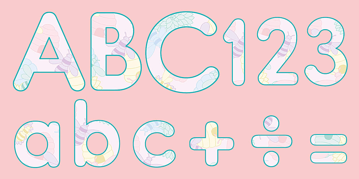 Pastel Bee Theme Bulletin Board Letters & Numbers