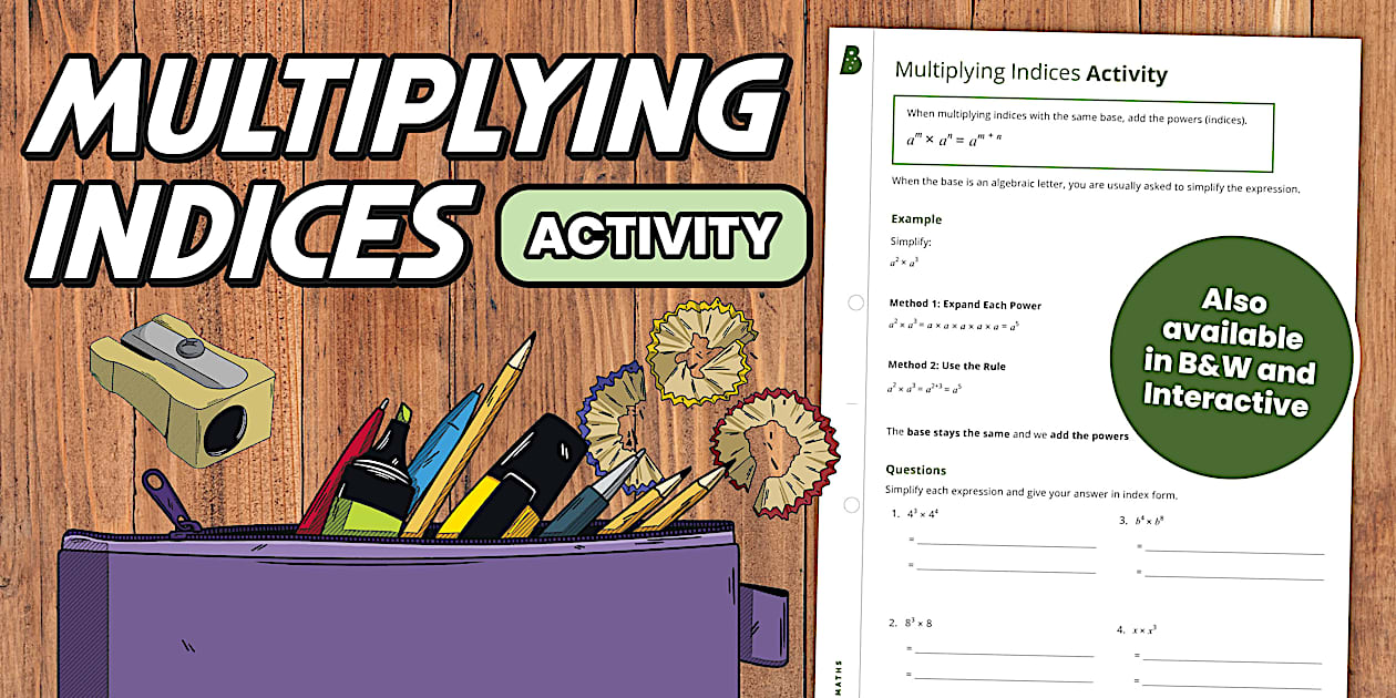 Multiplying Indices Activity