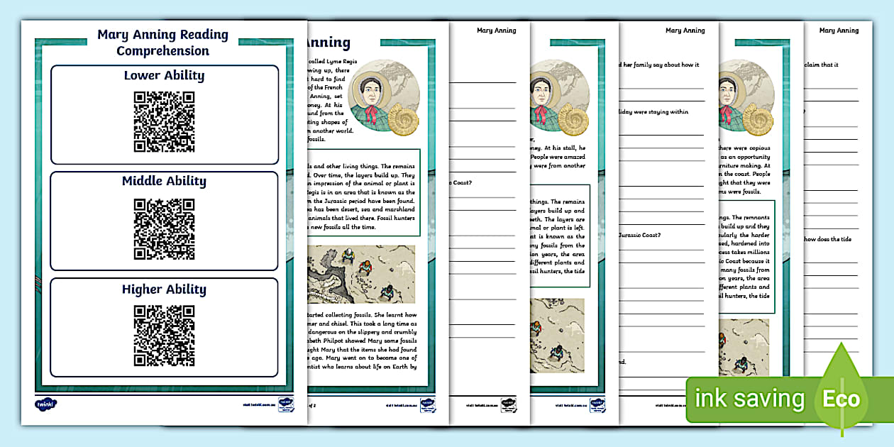 Mary Anning Differentiated Reading Comprehension | Fossils