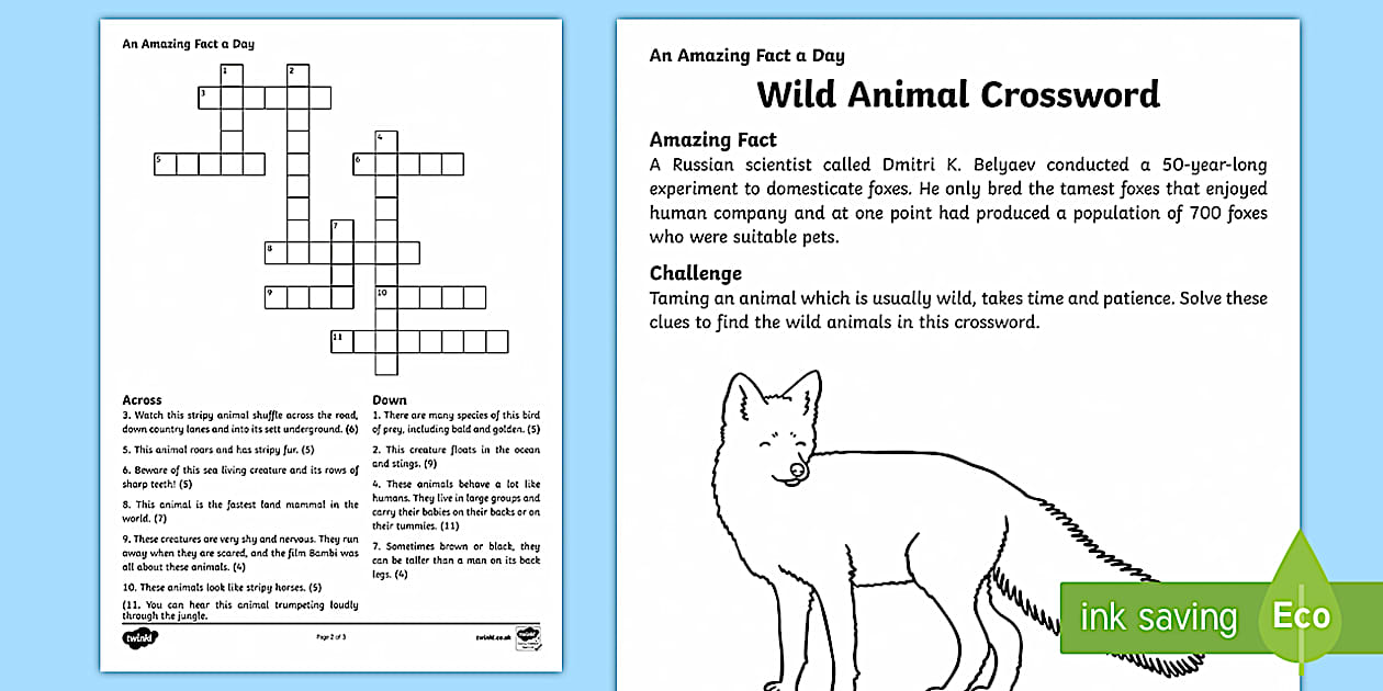 Animals Crossword Quiz | Primary Wildlife & Nature Resource