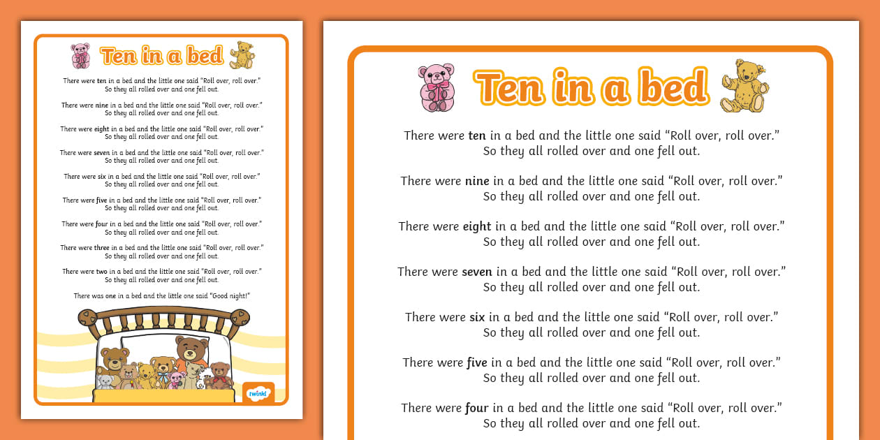 Ten in a Bed Nursery Rhyme Poster (teacher made) - Twinkl