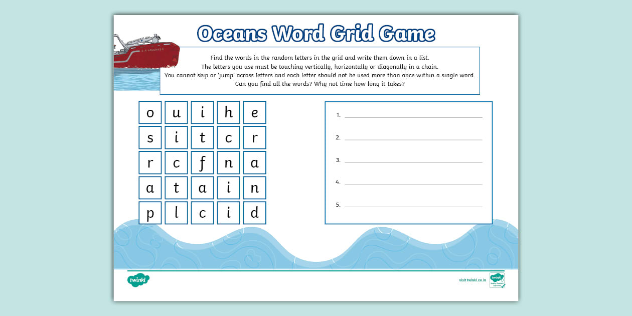 Oceans Word Grid Game (teacher made) - Twinkl