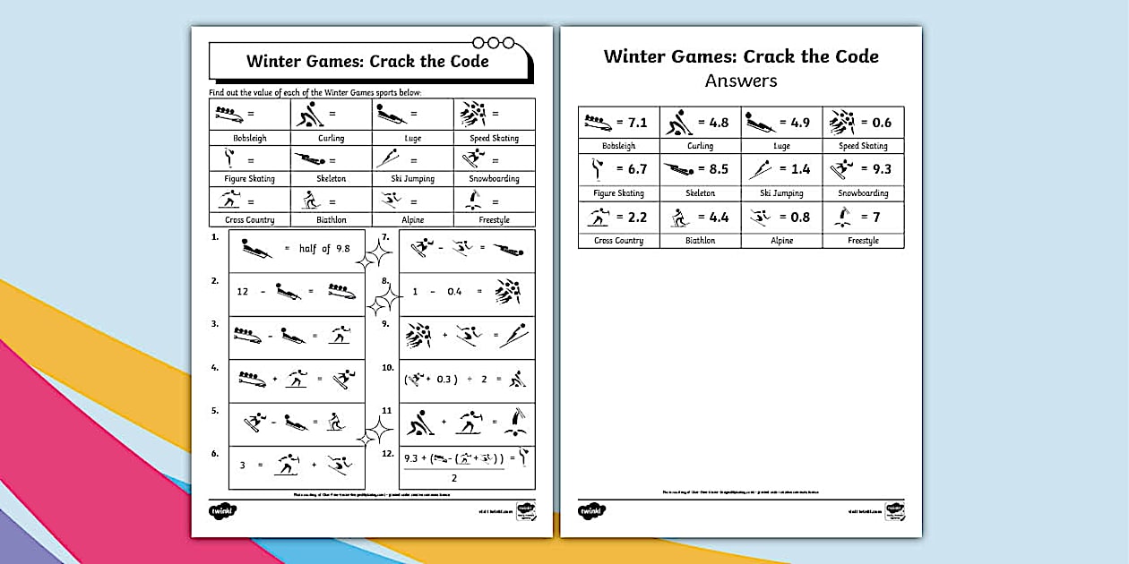 UKS2 Winter Games Crack the Code Worksheet (teacher made)